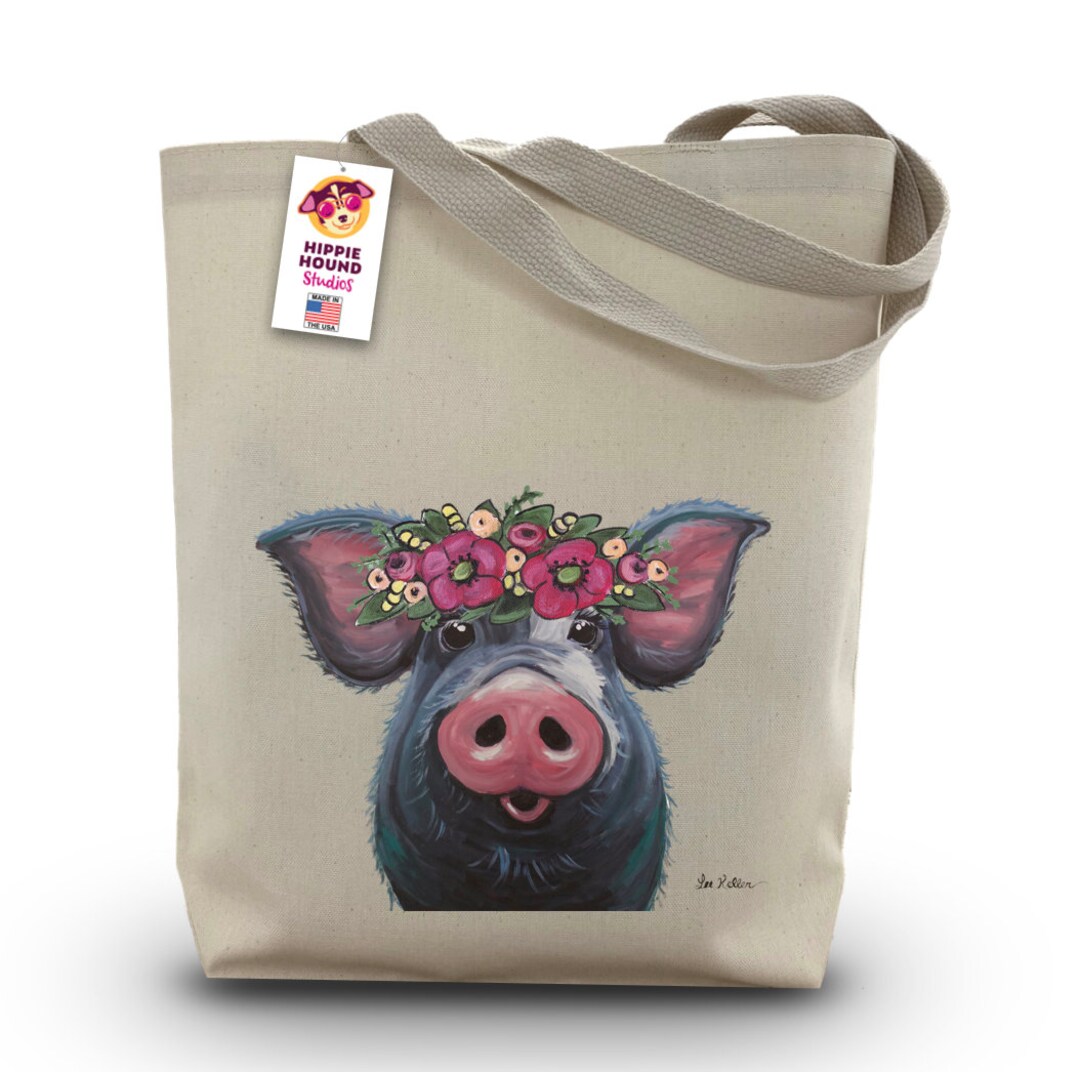Pig Tote Bag - Option to Personalize Pig With Flower Crown - Pig Lover ...