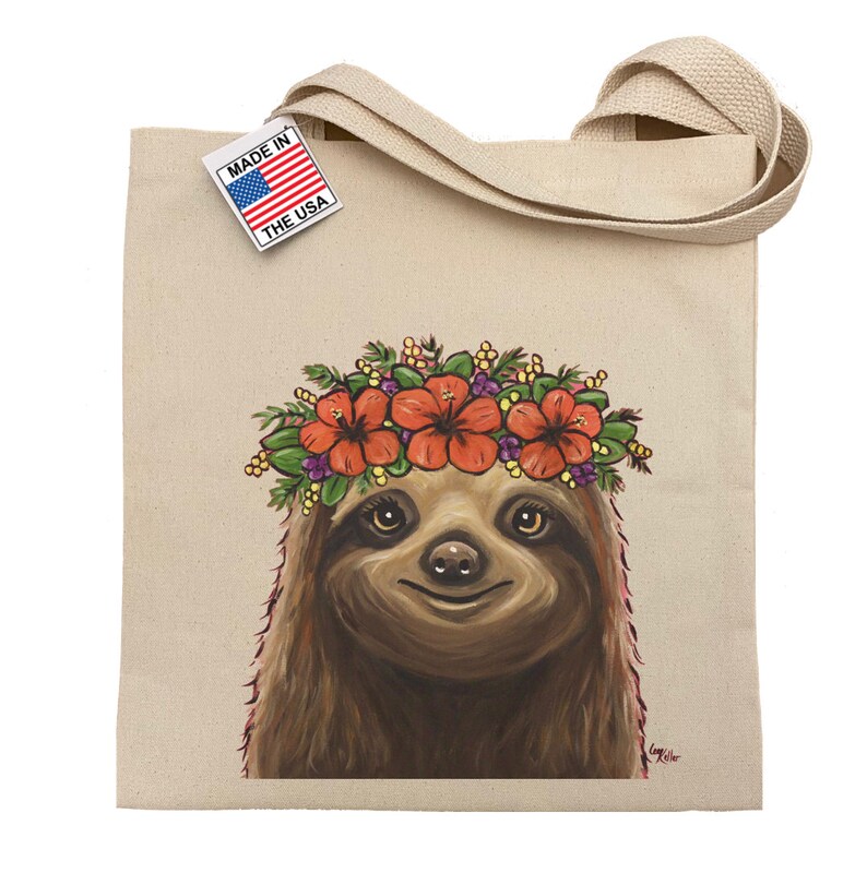 Sloth Tote Bag Sloth With Flower Crown Sloth Lover Gift Fun | Etsy
