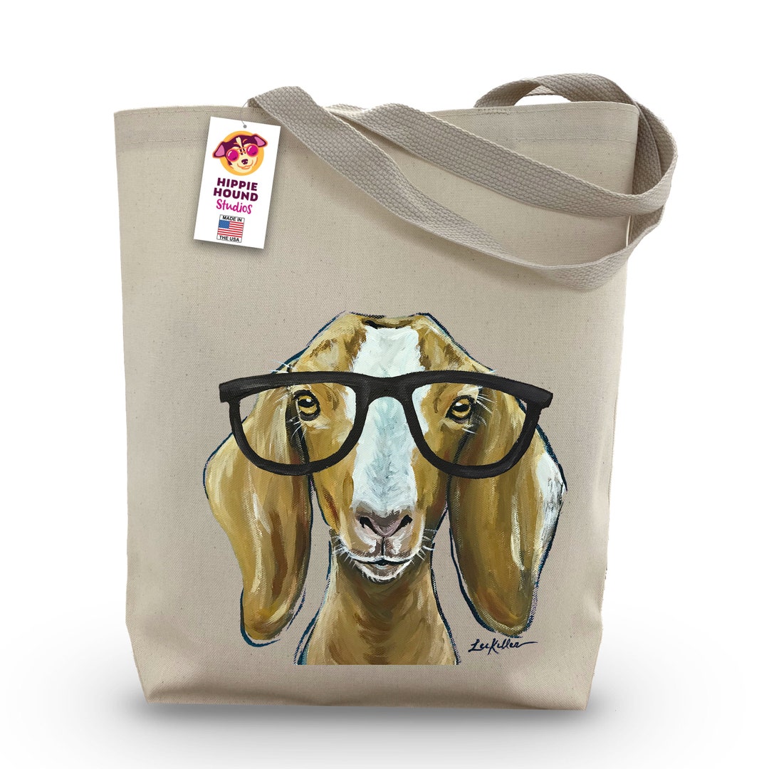 Goat Tote Bag - Personalized Goat Lover Gift - Cute Goat With Glasses ...