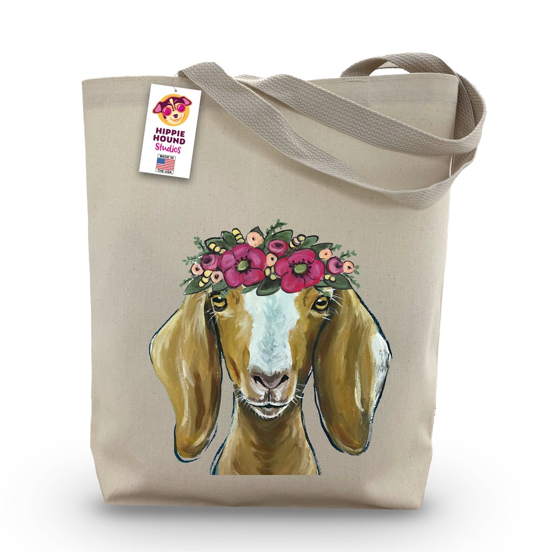 Goat Tote Bag Personalized Goat Lover Gift Cute Goat With Flower Crown ...