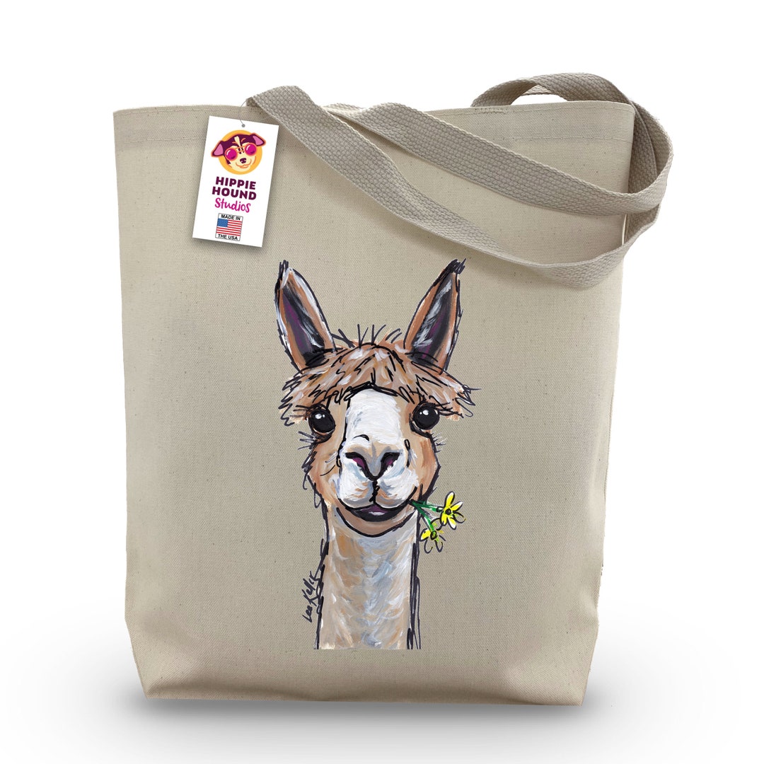 Alpaca Tote Bag - Option to Personalize Alpaca Lover Gift - Alpaca Art ...