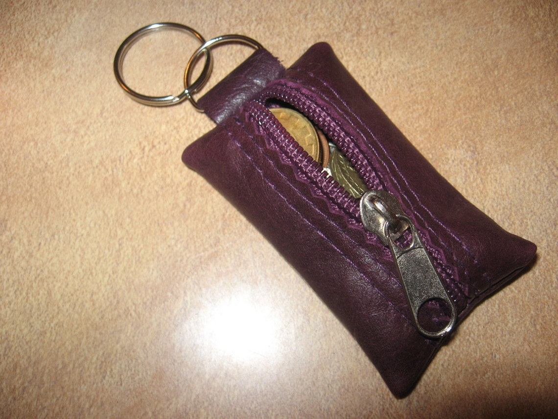 100% Real Genuine Leather Keyring Key Pouch Purse Wallet Coins Money ...