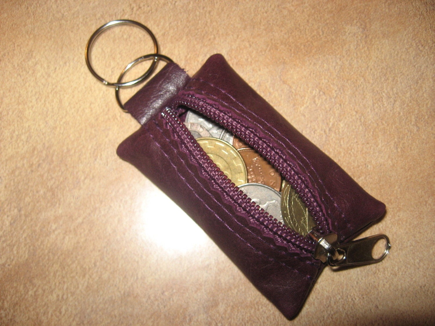 100% Real Genuine Leather Keyring Key Pouch Purse Wallet Coins Money ...