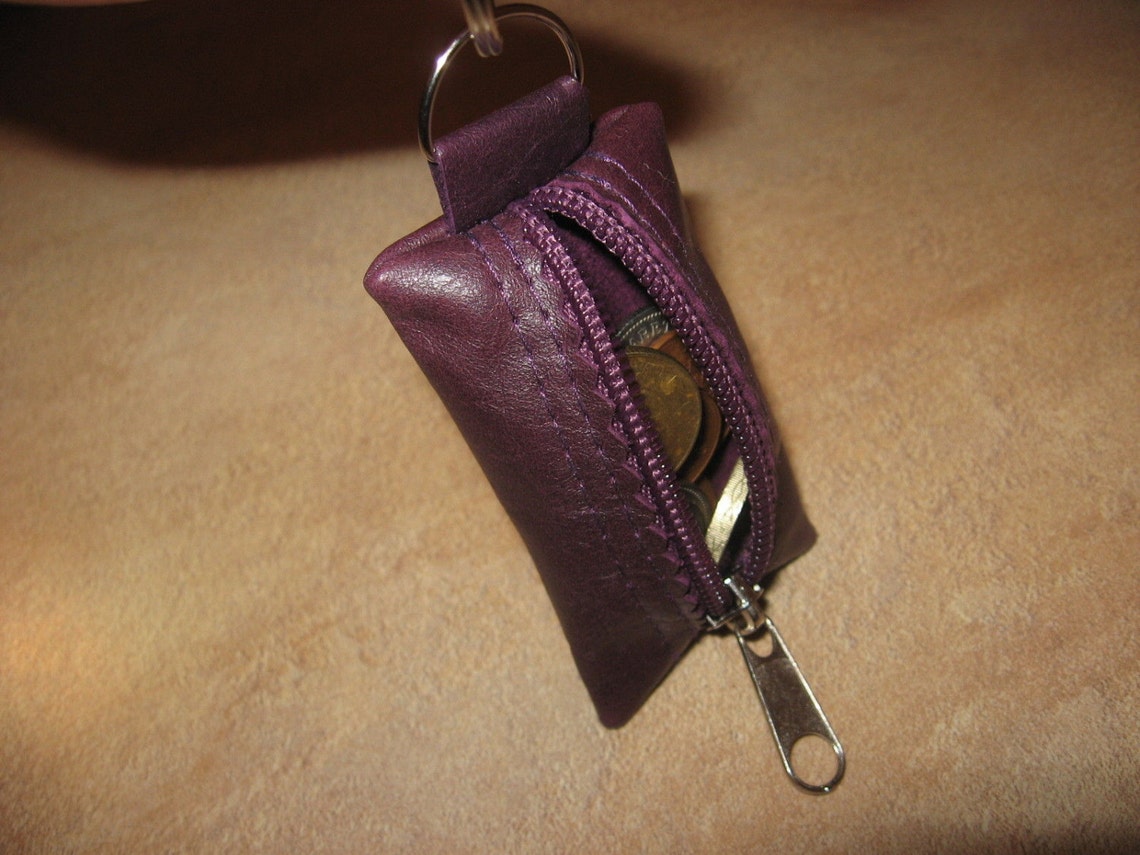 100% Real Genuine Leather Keyring Key Pouch Purse Wallet Coins Money ...