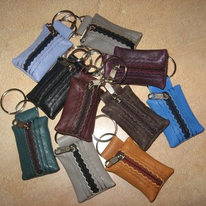100% Real Genuine Leather Small Keyring Key Pouch Purse Wallet Coins ...