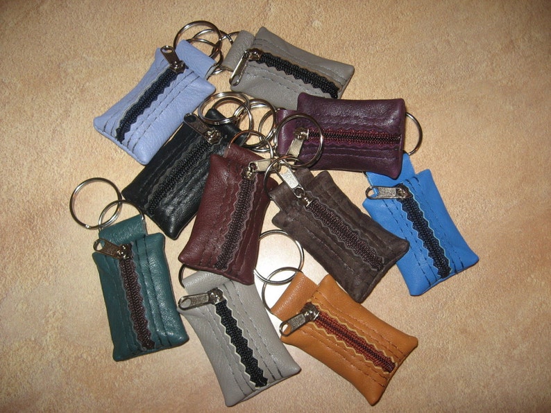 100% Real Genuine Leather Small Keyring Key Pouch Purse Wallet Coins ...
