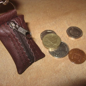 100% Real Genuine Leather Small Keyring Key Pouch Purse Wallet Coins ...