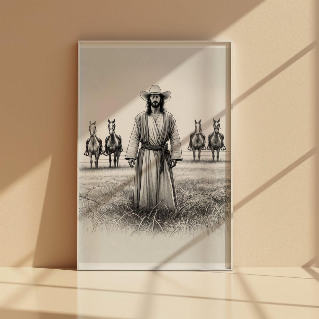 Jesus Western Pencil Sketch Art Digital Print Gift for Her Home ...