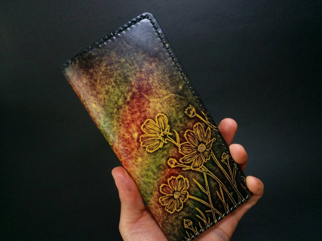 Cosmos Flower Rasta Color Leather Slim Wallet,women Wallet,simple ...