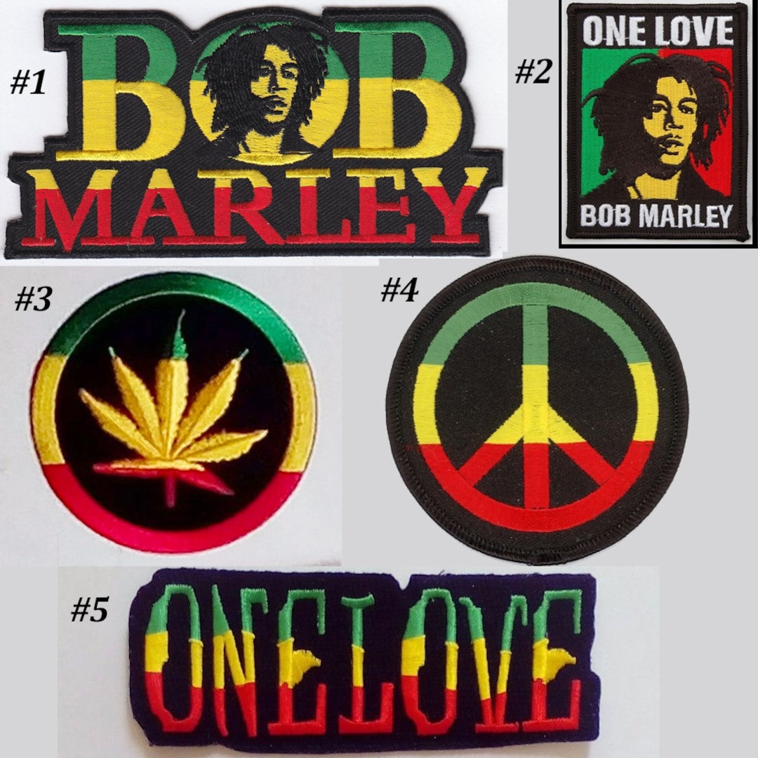 RASTA Bob Marley Peace Sign Cannabis Leaf One Love Embroidered Iron-on ...