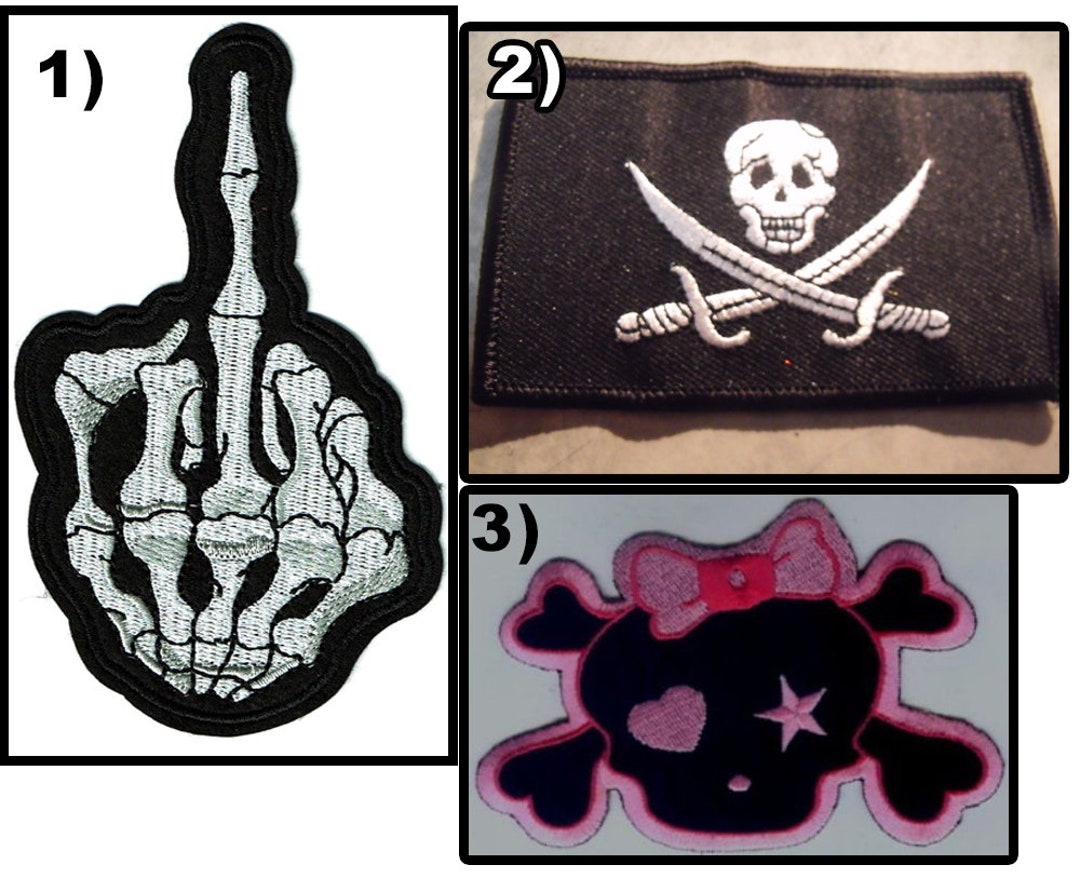 SKELETON Middle Finger Embroidered IRON-ON Patch 4.96" X 3.35" and ...