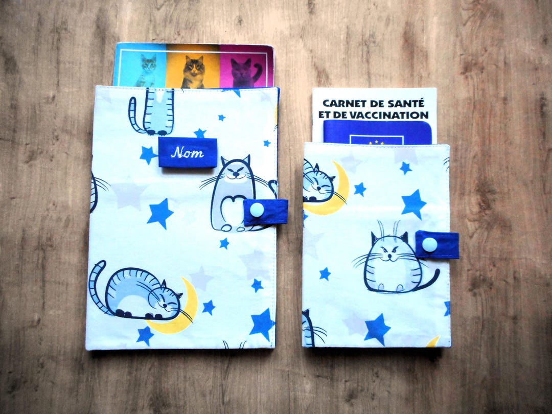 Blue Stars & Cats Moon, Cat Pet Passport Case Cover, Vet Records Holder ...