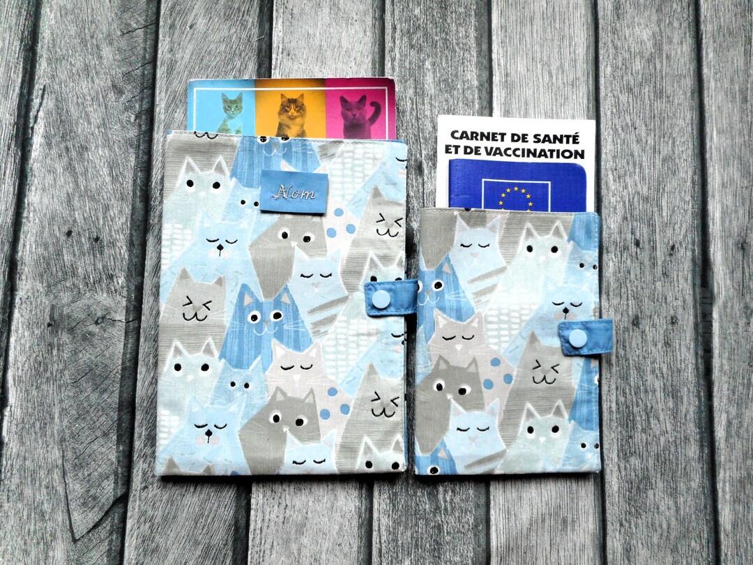 Gray Blue Shades of Cats, Cat Name, Cat Pet Passport Cover Case, Vet ...