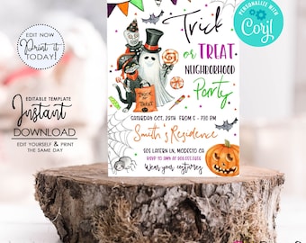 Editable Invitation, Trick or Treat Halloween Party Invitation ...