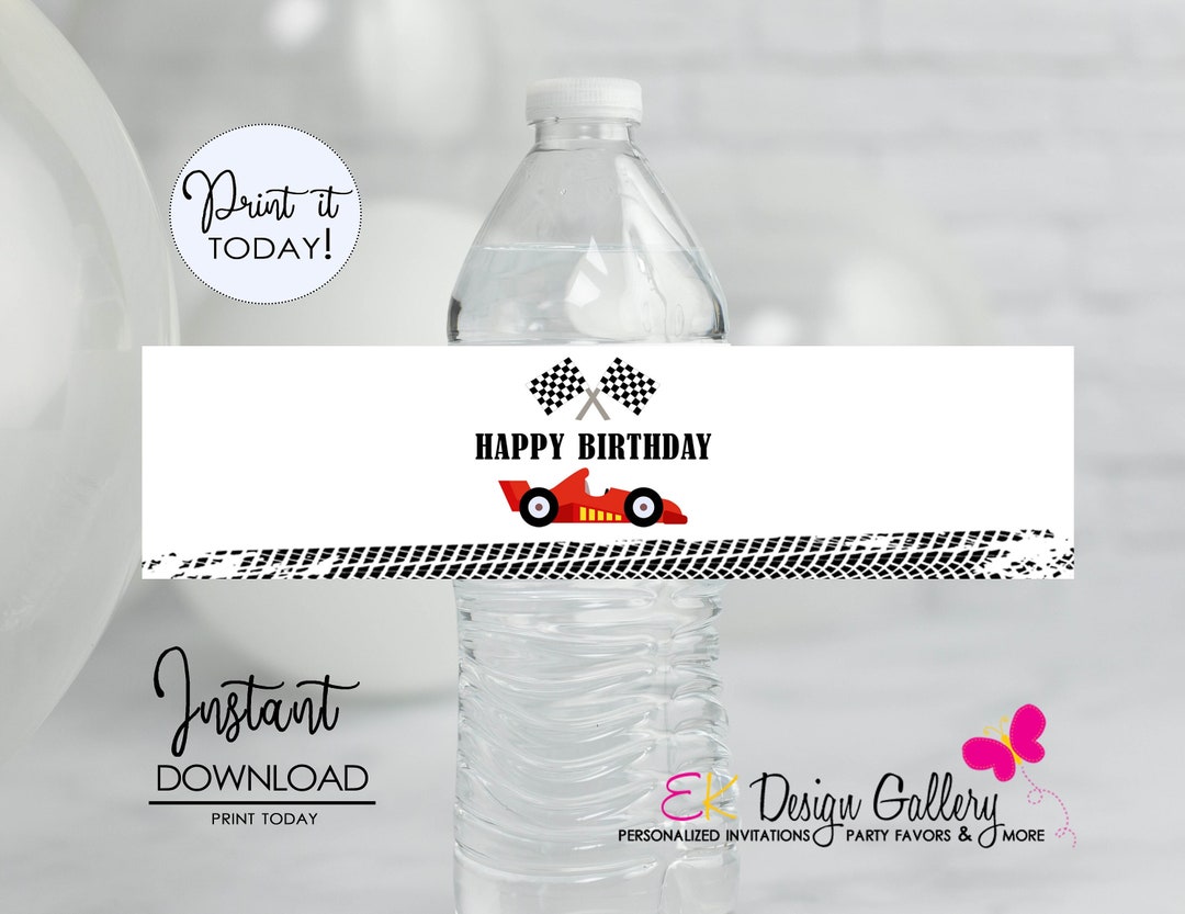 Race Car Water Bottle Labels Racing Car Birthday Party Car Race ...