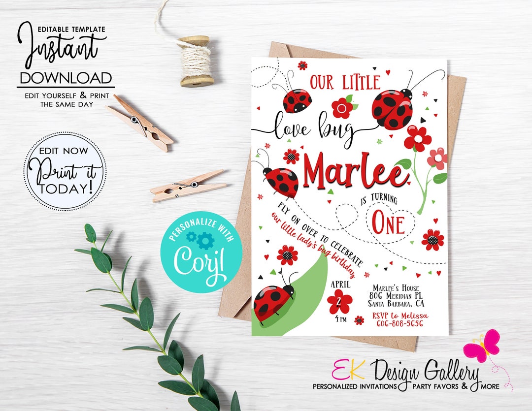 Editable Ladybug Birthday Party Invitation Ladybug Party Invite ...