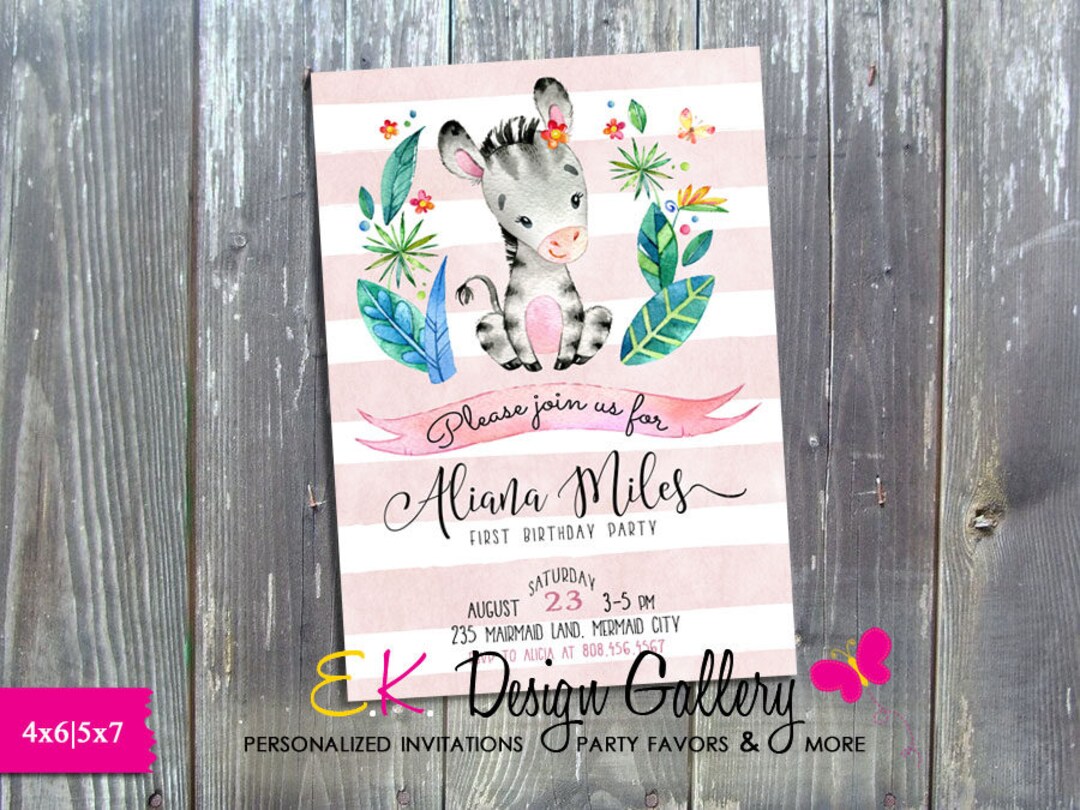 Zebra Invitation, Zebra Safari Birthday Invitation, Girls First ...