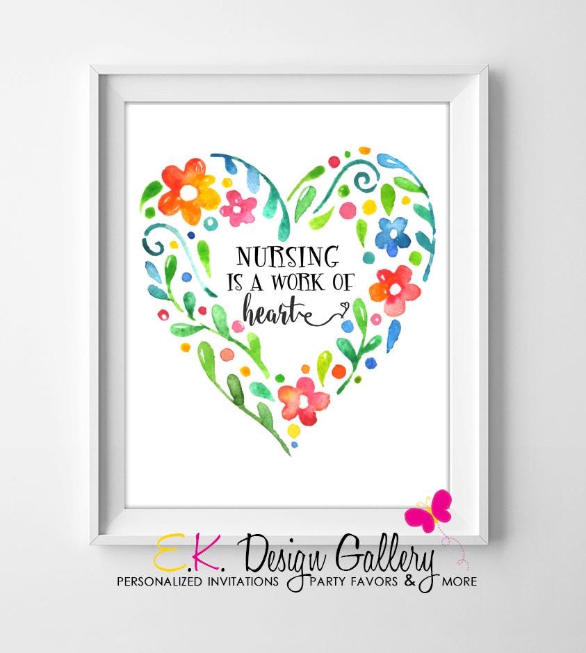 Nursing Wall Art Print: Watercolor Floral Heart Wreath (instant ...