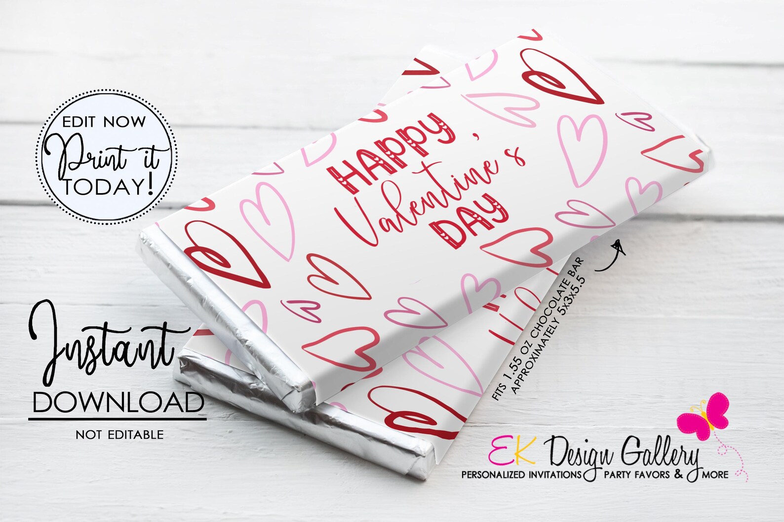 Valentine Hearts Chocolate Bar Wrapper, Classroom Exchange Valentine's ...