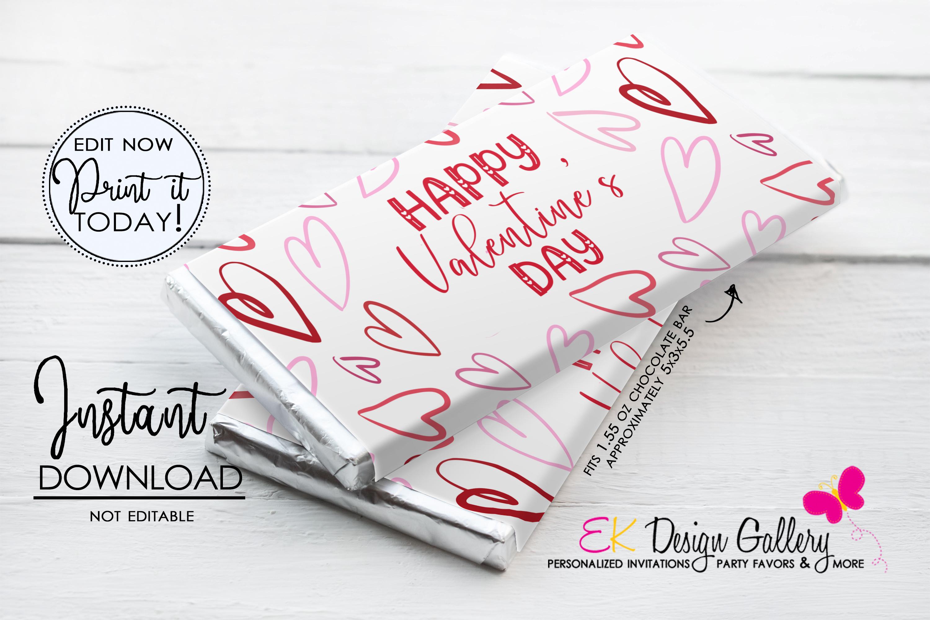 Valentine Hearts Chocolate Bar Wrapper, Classroom Exchange Valentine's ...