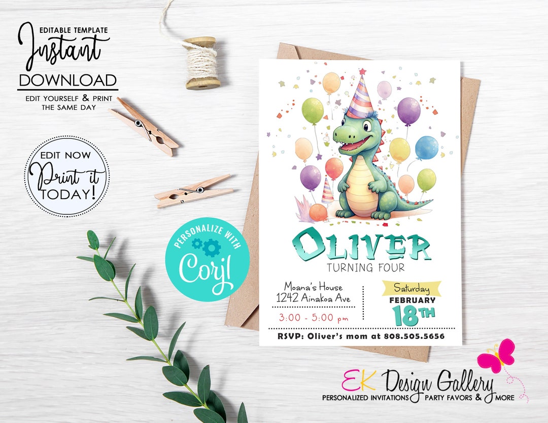 Invitación de cumpleaños de dinosaurio: invitación para fiesta de T-Rex ...