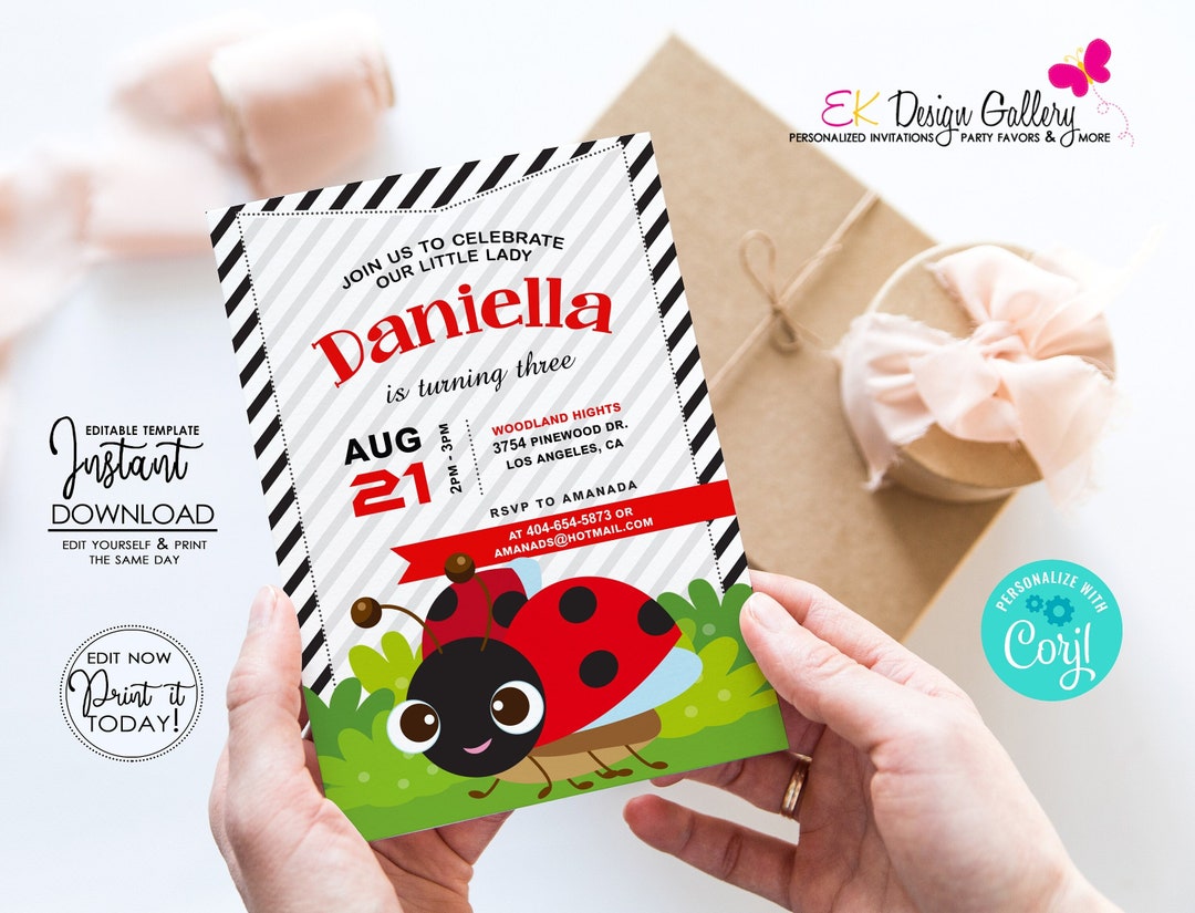 Editable Ladybug Birthday Invitation: Girls Party Invite (digital ...