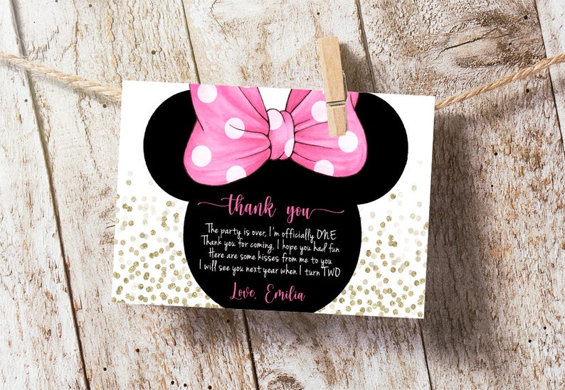 Girls Mouse Ears Thank You Card: Birthday Theme Invite (EDITABLE ...