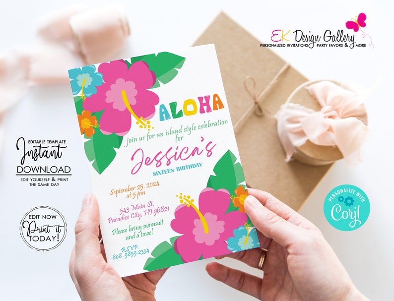 Aloha Water Bottle Labels: Hawaiian Luau Party Decoration (instant ...