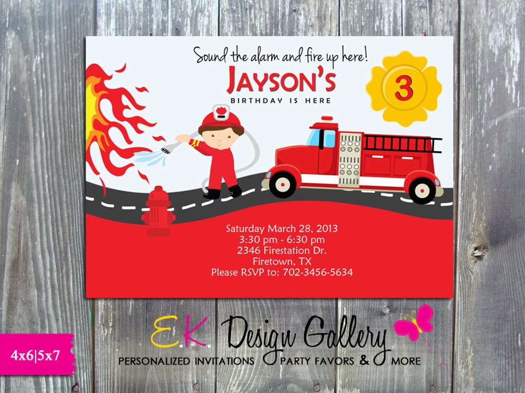 Fireman Invitation, Firefighter Invitation, Boy Birthday, Party Invites ...