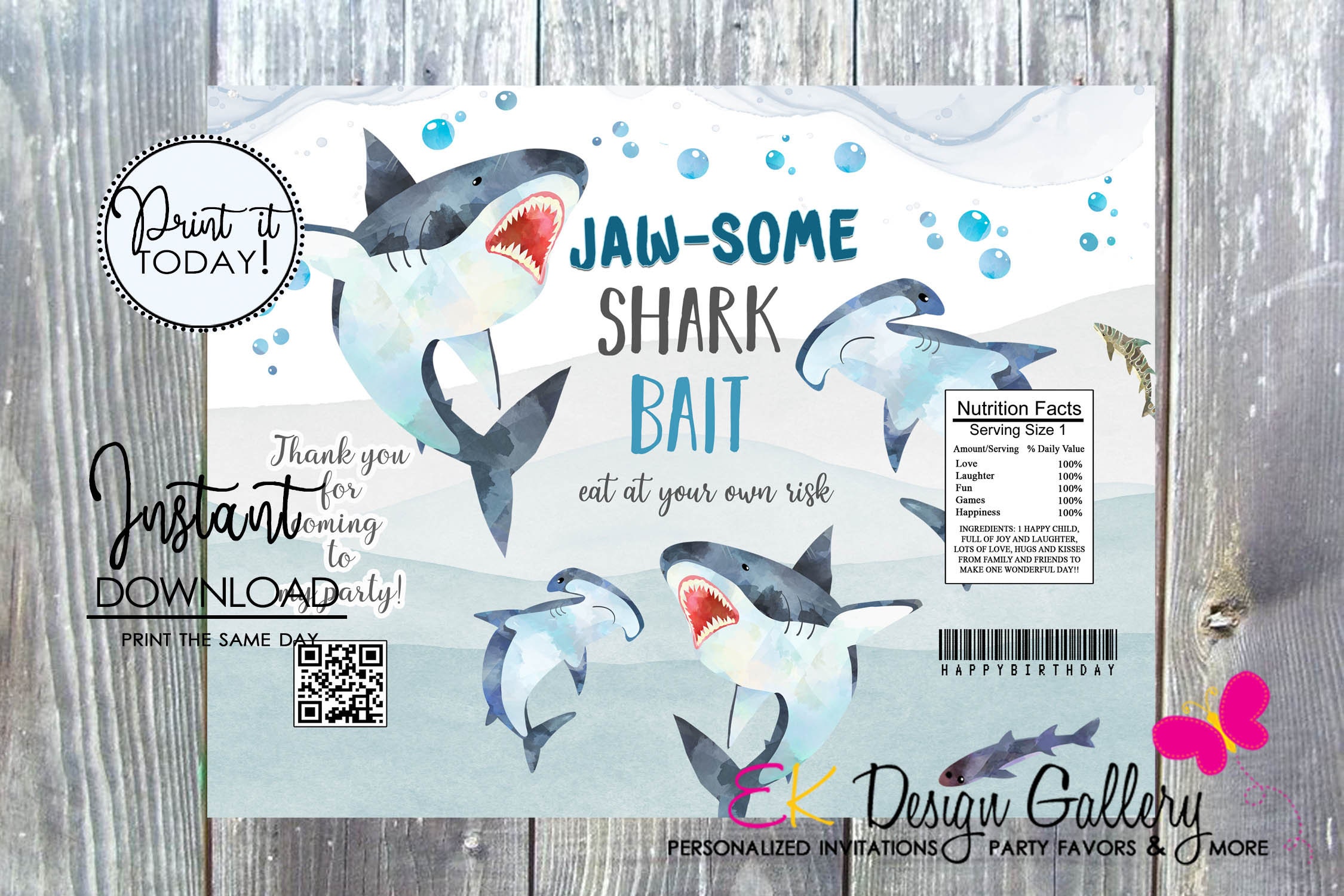 Editable Shark Chip Bag: Birthday Party Treat Favor (instant Download ...