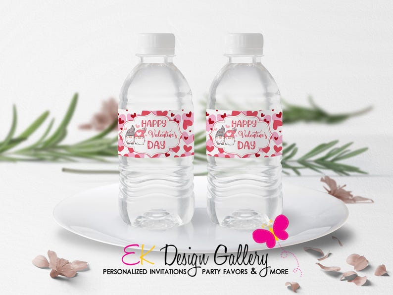 Valentine's Day Gnome Water Bottle Label, Printable Bottle Wrap ...