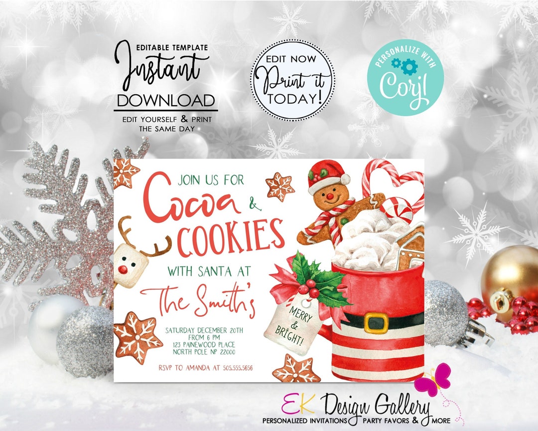 Cocoa and Cookies With Santa Invitation: Editable Christmas Party ...