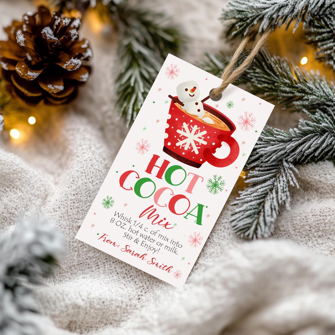 Christmas Hot Cocoa Favor Tag, Editable Gift Label (digital Download ...