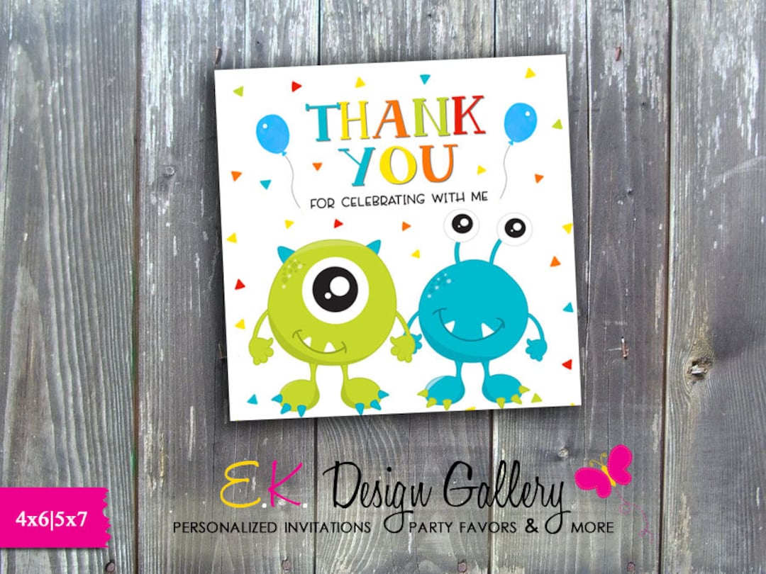 Monster Birthday Thank You Tags: Party Favor Printables (digital ...