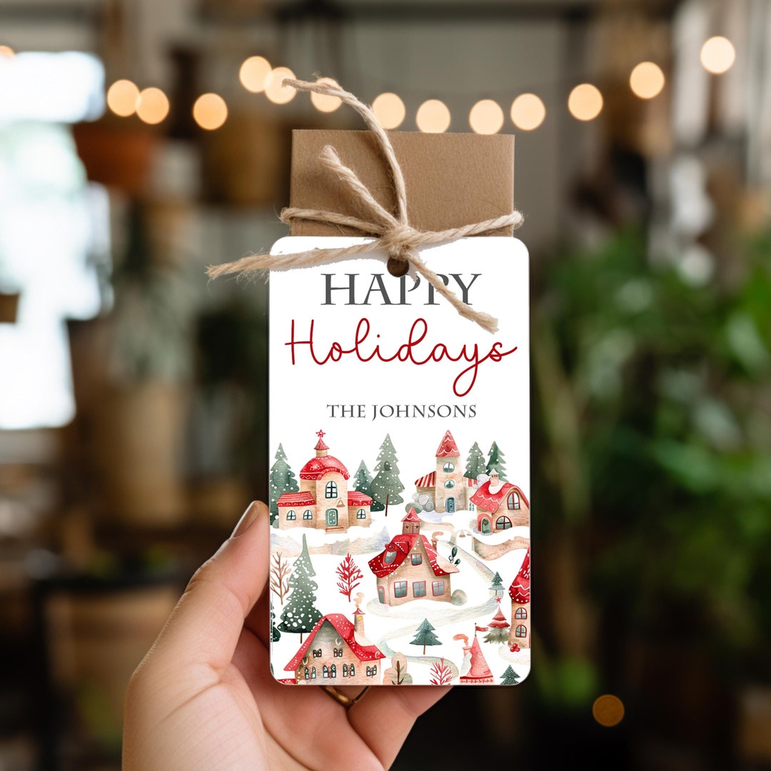 Happy Holiday Gift Tag Printable Santa Town Gift Tag Holiday ...