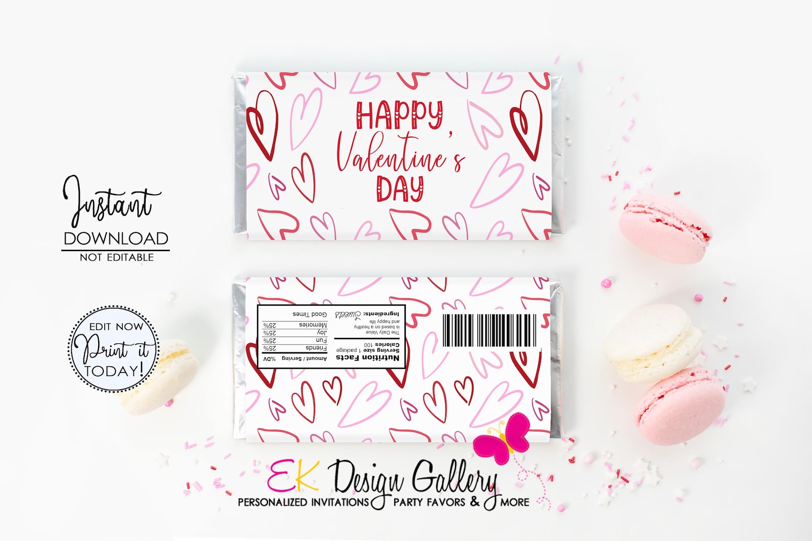 Valentine Hearts Chocolate Bar Wrapper, Classroom Exchange Valentine's ...