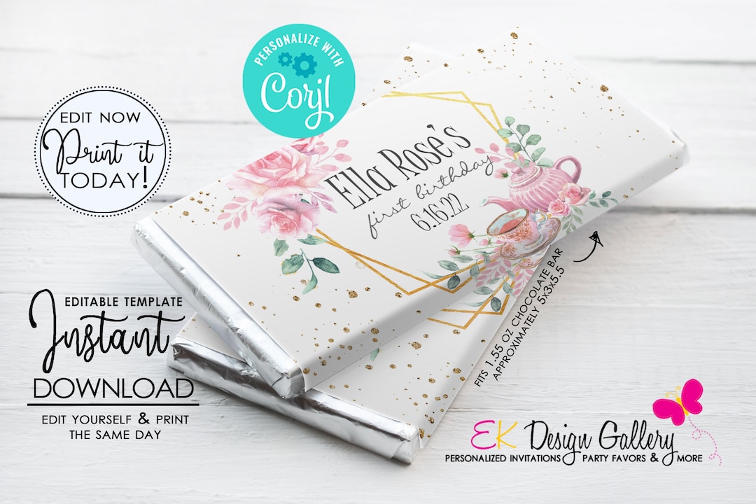 Tea Party Chocolate Bar Wrapper: Editable Candy Wrap (instant Download ...