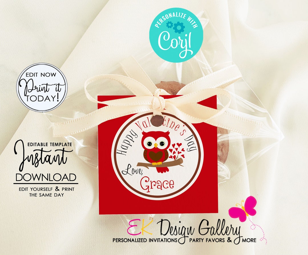 Editable Valentine's Day Owl Tag Happy Valentine's Day Tag Valentine's ...
