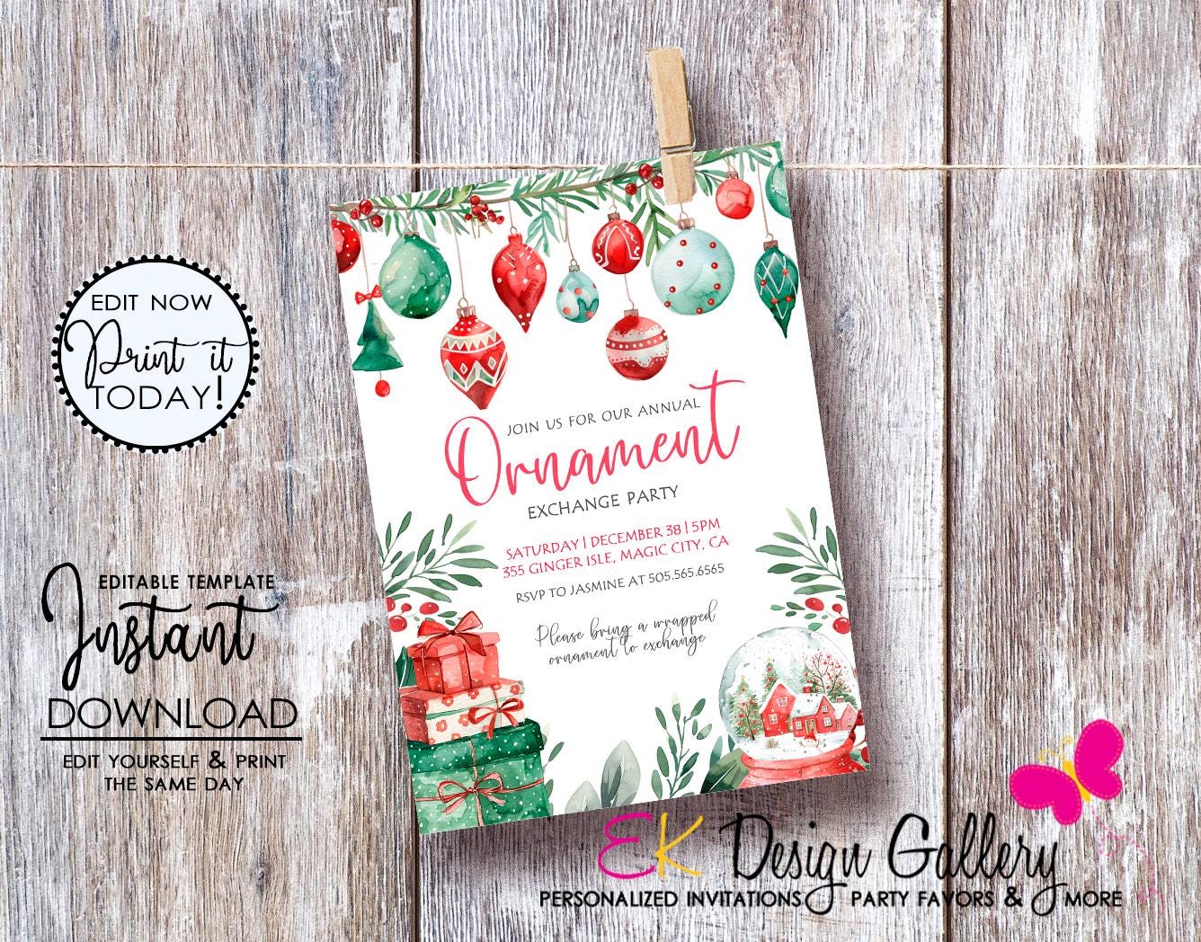 Christmas Ornament Exchange Invitation: Holiday Party Invite, EDITABLE ...