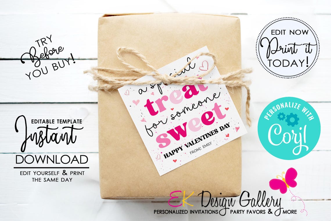 Valentines Day Tag, A Special Treat for Someone Sweet, (editable ...