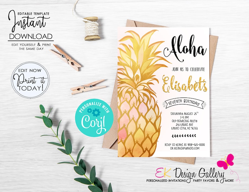 Invitación de cumpleaños de piña: Invitación a una fiesta tropical ...