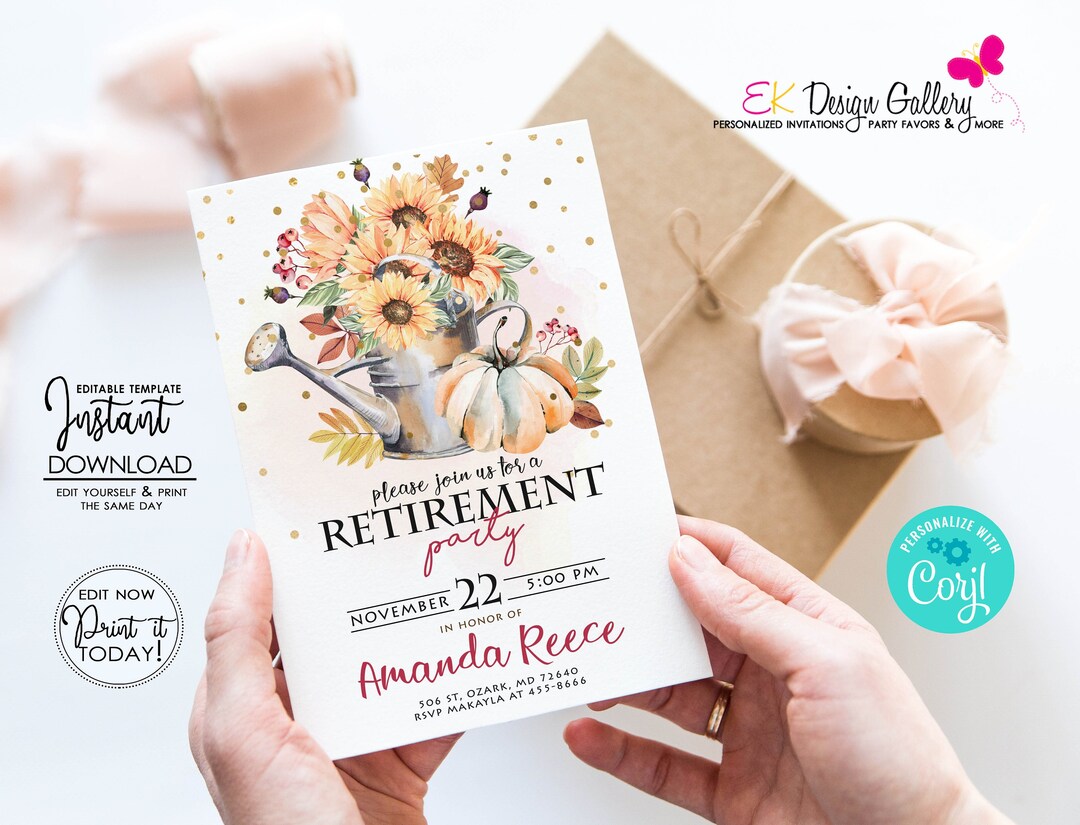 Fall Retirement Party Invitation: Sunflower & Pumpkin Invite (editable ...
