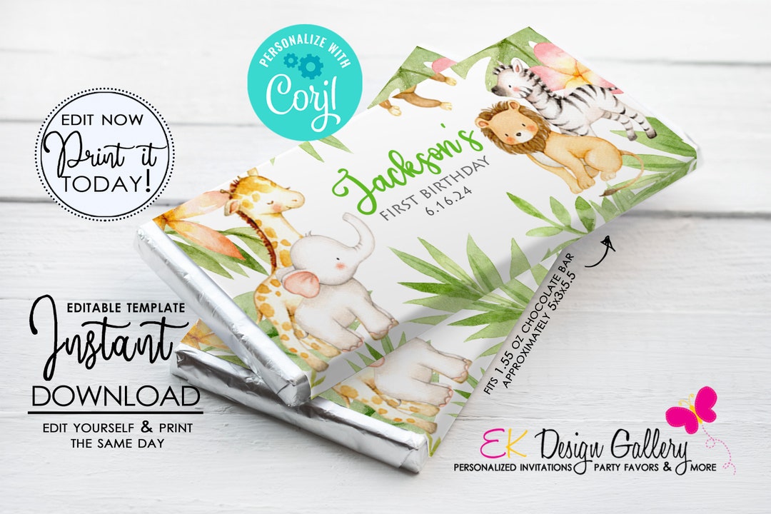 Wild Safari Animal Candy Bar Wrap Jungle Safari Birthday Party, Wild ...