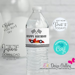 Race Car Water Bottle Labels Racing Car Birthday Party Car Race ...