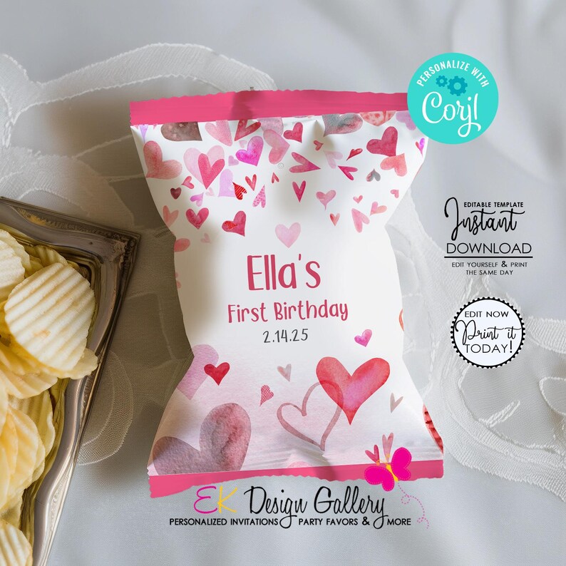Valentine's Day Chip Bag, Editable Valentines Favor Gift, Classroom ...