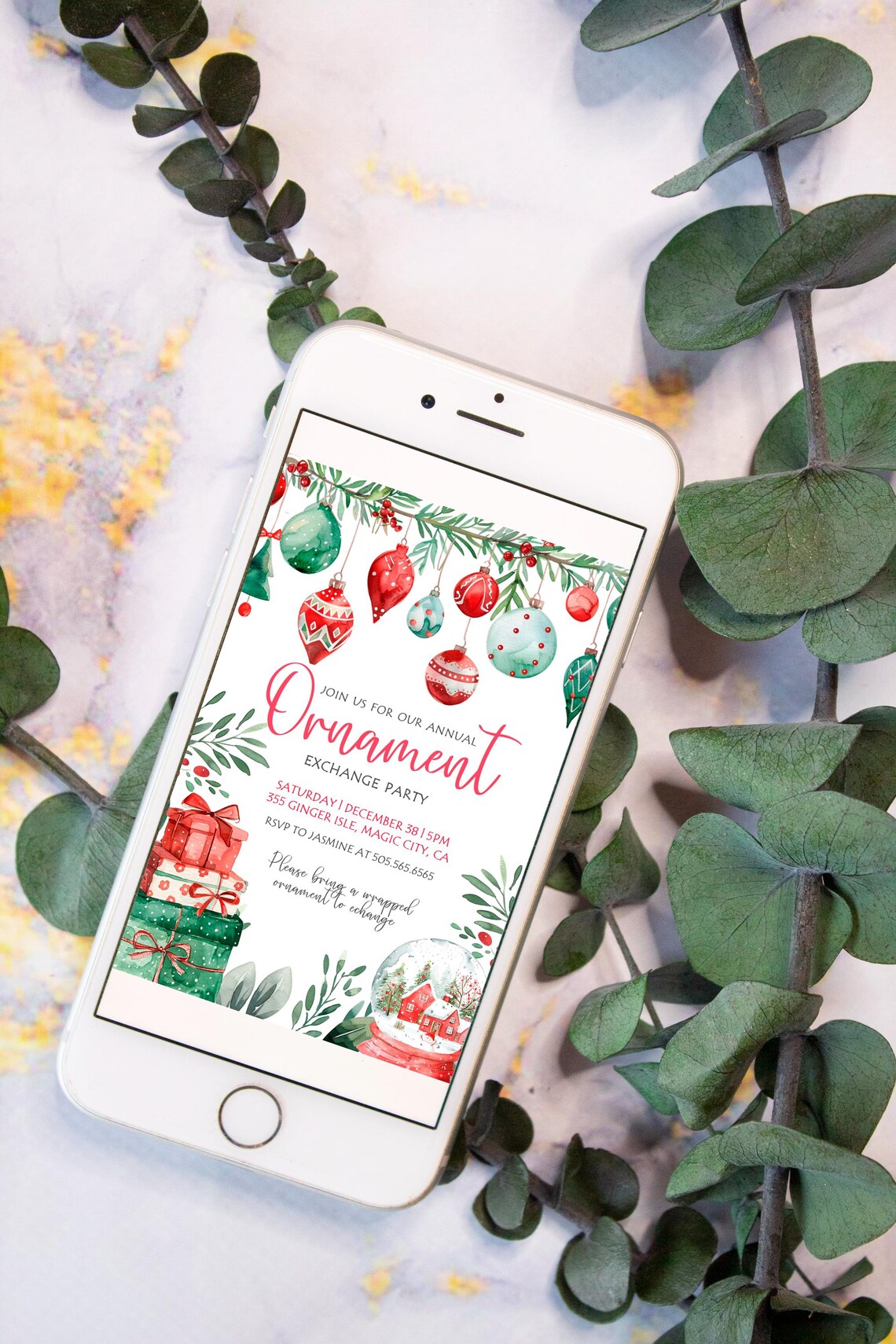Christmas Ornament Exchange Invitation: Holiday Party Invite, EDITABLE ...
