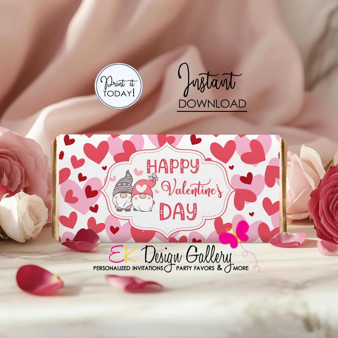 Valentine Gnome Chocolate Bar Wrapper, Classroom Exchange Valentine's ...