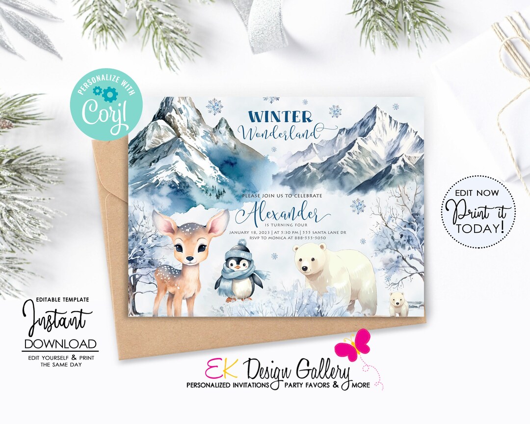 Winter Wonderlan Birthday Invitation, Boy Birthday Invite, Winter ...