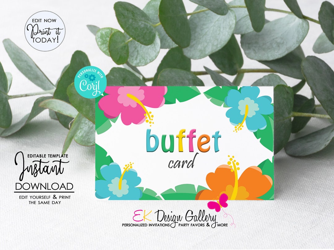 Editable Island Style Tent Card Luau Food Label Tent Card Hawaiian Tent ...