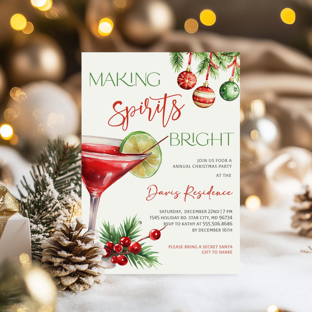 Making Spirits Bright Invitation: Christmas Adult Cocktails Party ...